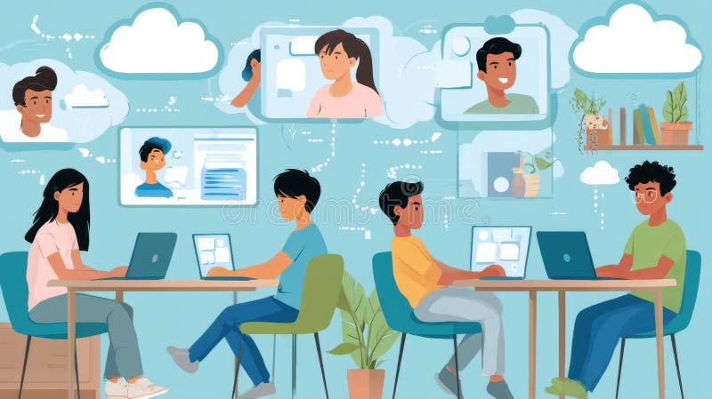 AI-Powered Team Collaboration Stock Illustration - Illustration of ...