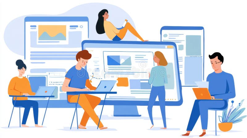 AI-Powered Teamwork stock illustration. Illustration of design - 374733070