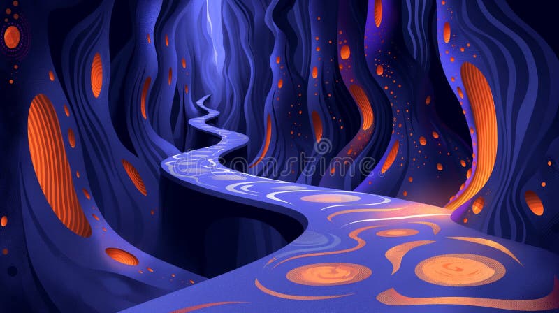 Stylized Graphic Art Depicting a Winding River or Road Flowing through ...