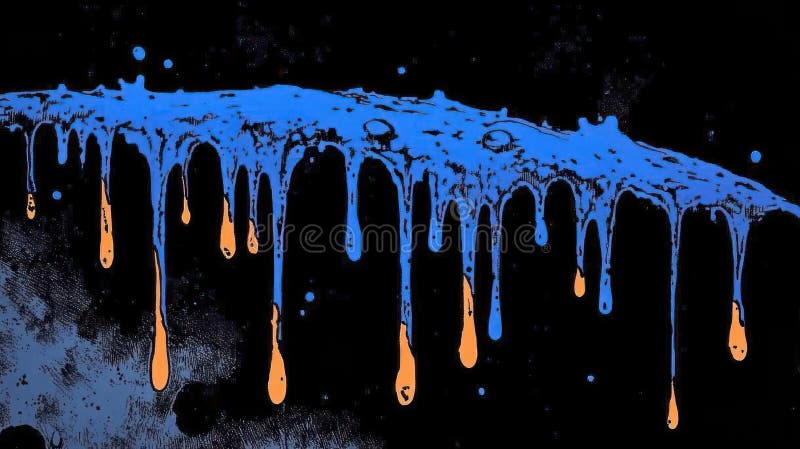 Abstract Blue and Orange Dripping Paint on Black Background Stock ...