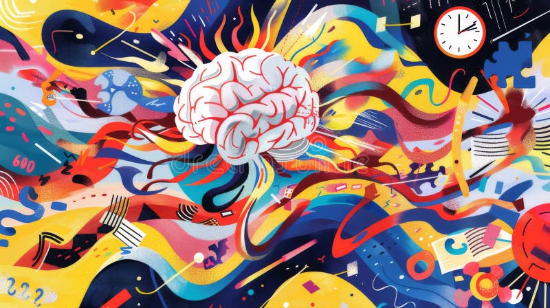 Vivid Depiction of ADHD: a Chaotic Blend of Energy and Focus Stock ...