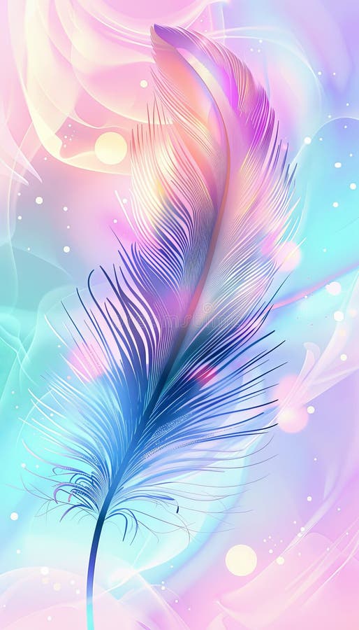 Colorful Feather Illustration with Pastel Hues and Light Effects Stock ...