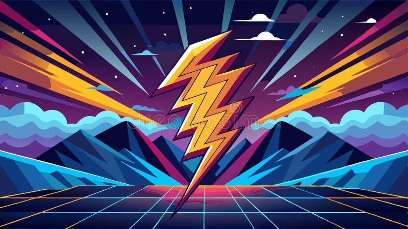 Futuristic Lightning Bolt with Mountain Peaks Stock Illustration ...