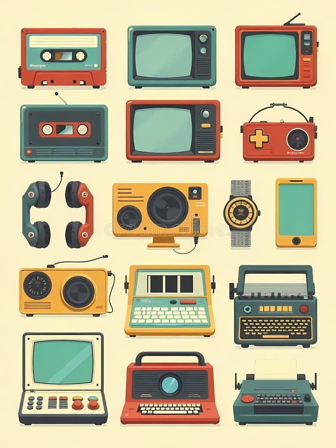 A Vibrant Illustration Features Several Classic, Retro Technology Items ...