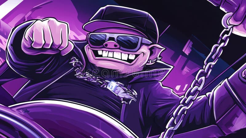 Purple Pig Rapper stock illustration. Illustration of unique - 372913315