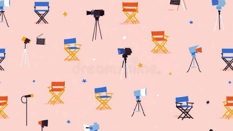 Colorful Movie Production Elements on Pink Background for Design Use ...