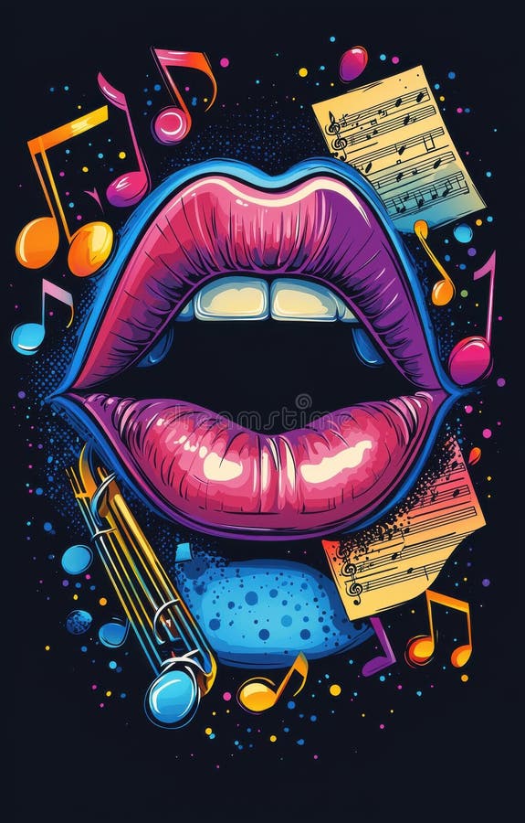 Colorful Lips with Musical Notes and Sheet Music Illustration Stock ...