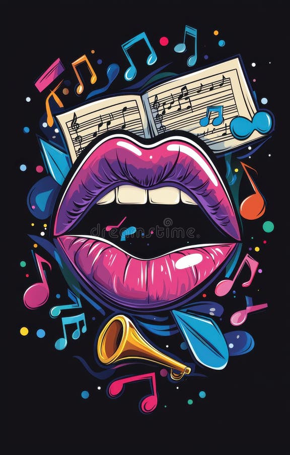 Colorful Lips with Musical Notes and Sheet Music Illustration Stock ...