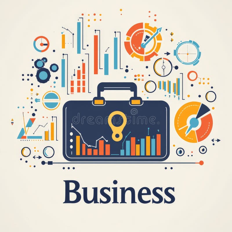Business Analytics Illustration with Briefcase and Financial Graphs ...