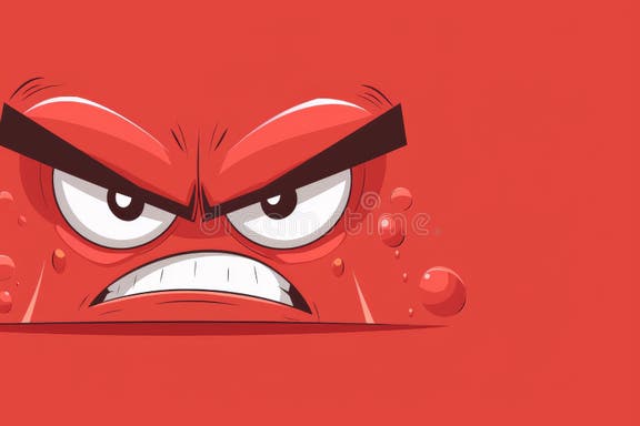 Cartoon Angry Face Expression on Solid Red Background Stock ...