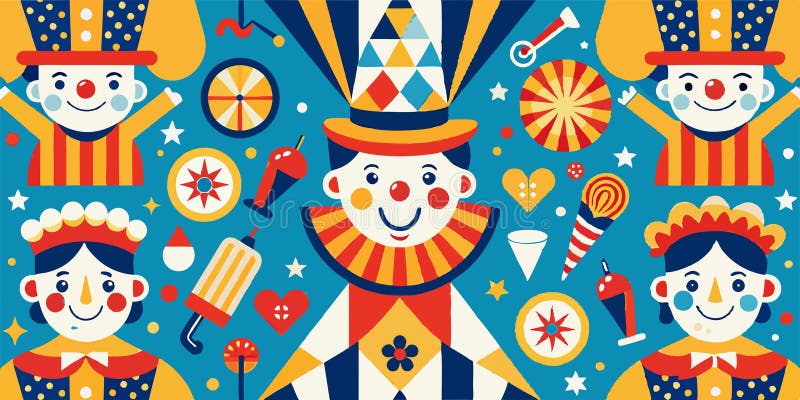 Colorful Circus Clown Carnival Pattern for Festive Designs and Decor ...