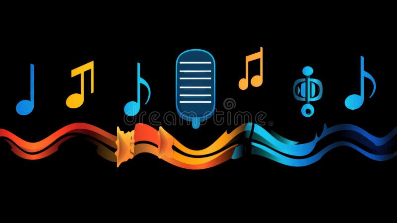 Colorful Music Notes Microphone and Abstract Waves Design Stock ...