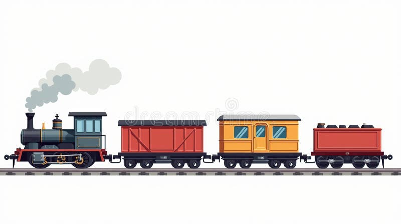 Colorful Cartoon Train Set Illustration on White Background Stock ...