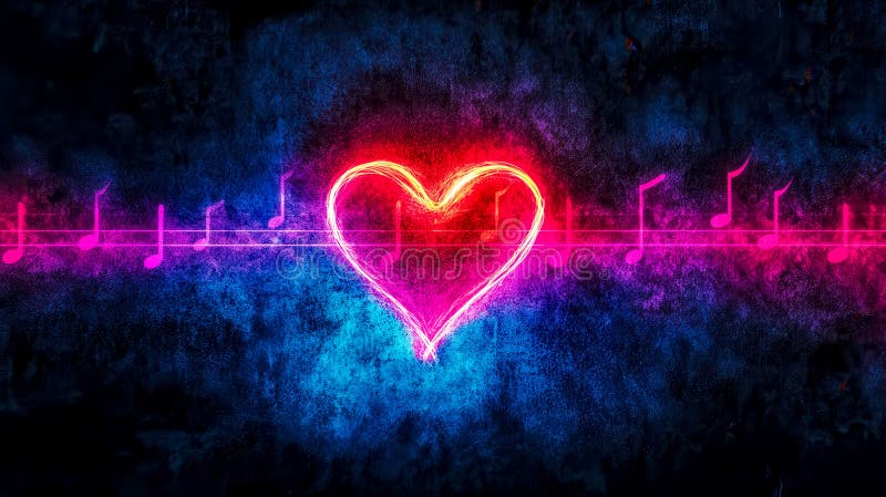 Glowing Heartbeat Line Morphing into Musical Notes on Dark Background ...