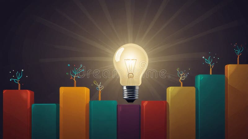 Bright Idea Concept with Growth Bars and Light Bulb Stock Illustration ...