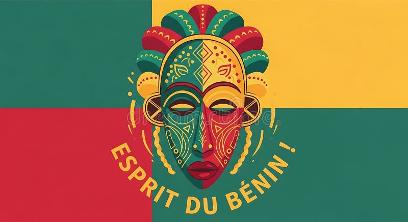 Benin Spirit: Traditional Mask and Flag Stock Illustration ...