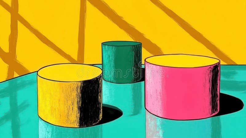 A Vibrant Illustration Featuring Three Colorful Cylindrical Shapes on a ...