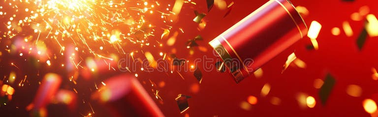 Vibrant Illustration of Firecrackers with Golden Sparkles Exploding on ...