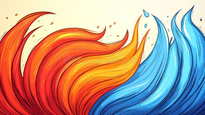 A Vibrant Illustration of Flowing Red and Blue Waves, Symbolizing Fire ...