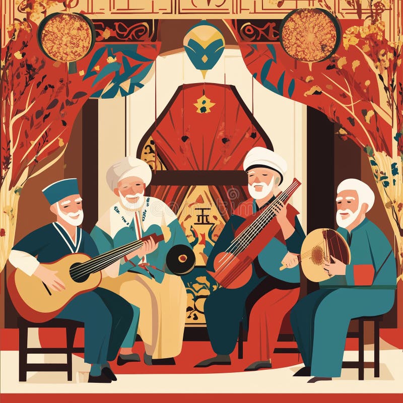 Four Musicians Performing Traditional Music Together. Stock ...