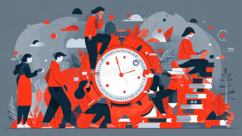 Time Management & Teamwork Stock Illustration - Illustration of books ...