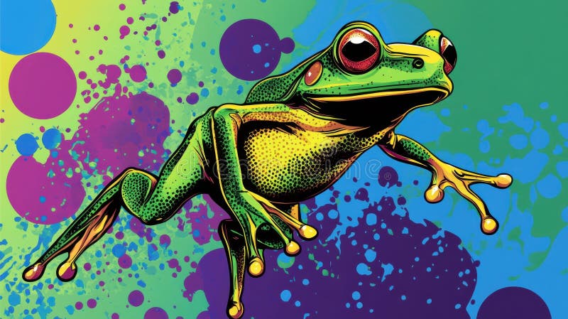 Vibrant Illustration of a Green Tree Frog with Colorful Abstract Background Stock Image - Image ...