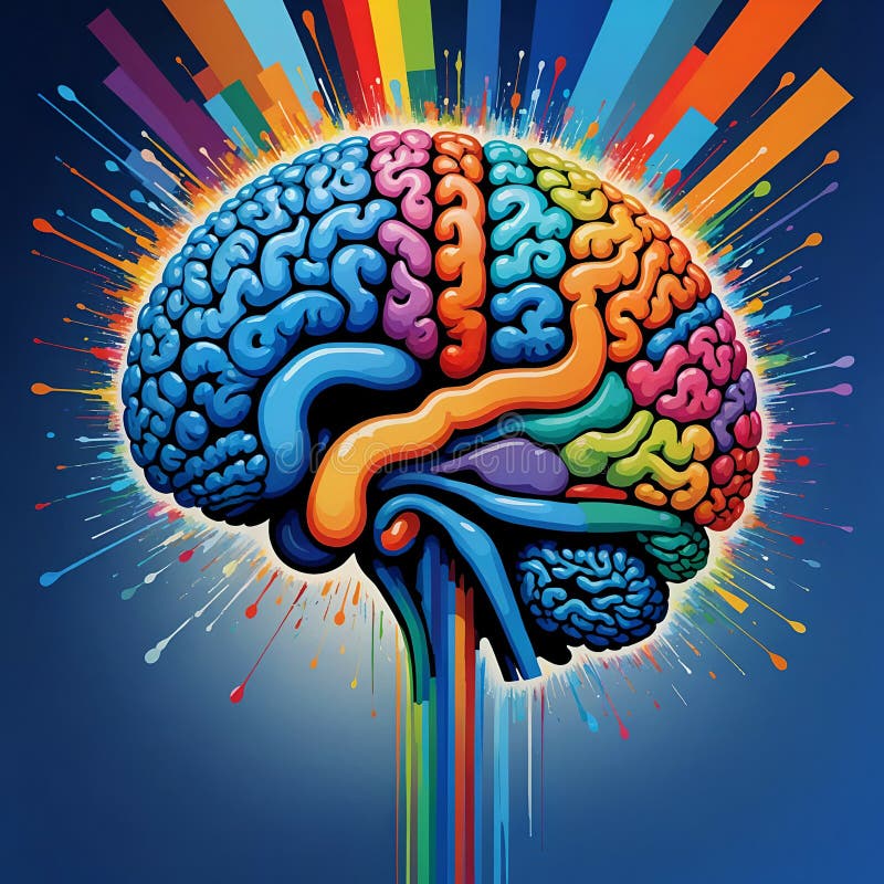 A Vibrant Illustration of a Human Brain, with Each Section in a ...
