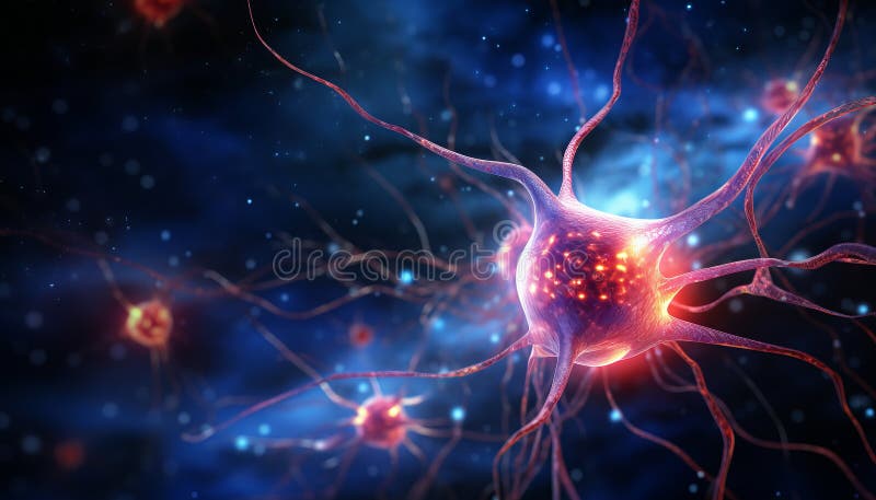 Vibrant Illustration of Human Brain and Neuron Cells with Intricate ...