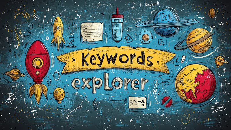 Colorful Hand-drawn Keywords Explorer with Space Elements Stock ...