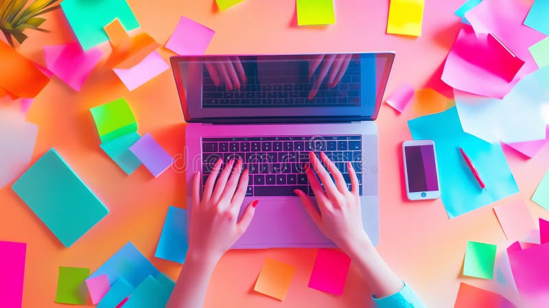 Vibrant Illustration Laptop Sticky Notes Stock Photos - Free & Royalty ...
