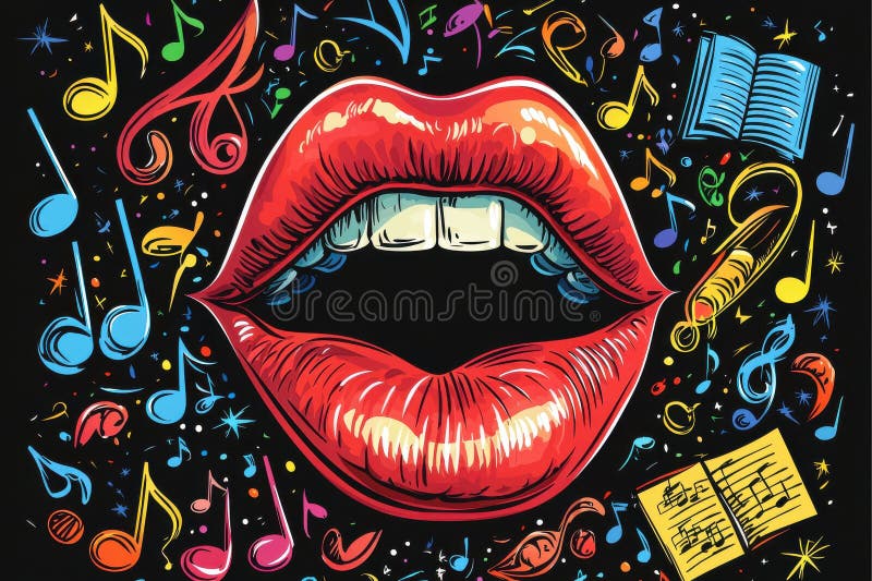 Vibrant Illustration Lips Musical Notes Colorful Designs Stock Photos ...