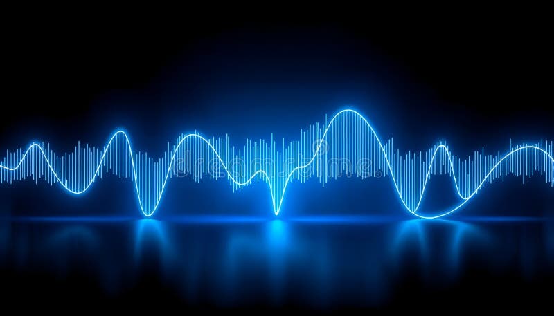 Abstract Neon Blue Light Sound Wave Oscillation on Dark Background ...