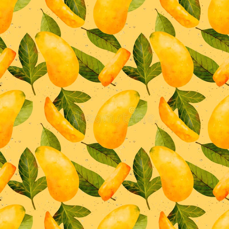 A Vibrant Illustration of a Mango and Leaf Pattern on a Bright Yellow ...