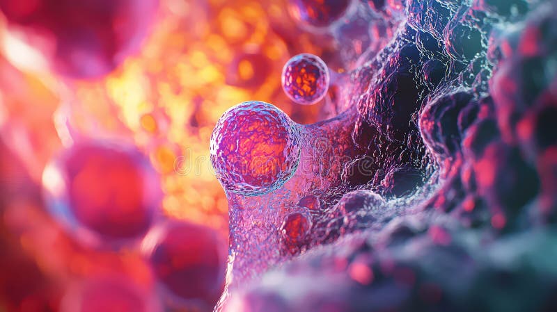 Vibrant Illustration of Microscopic Cells in Action Scientific Study ...