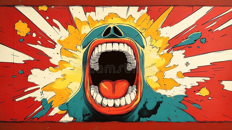 Vibrant Illustration of a Mouth Screaming with Bright Explosive ...