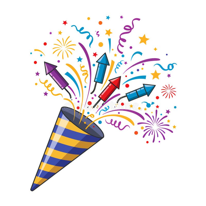 Colorful Party Popper with Fireworks Stock Illustration - Illustration ...