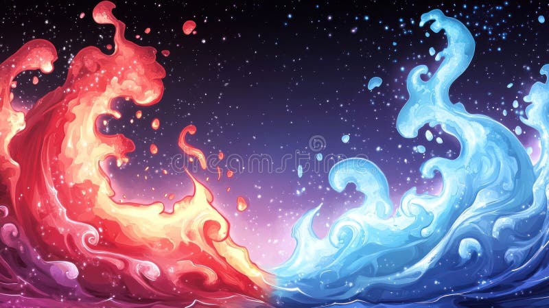 A Vibrant Illustration of Red and Blue Waves, Symbolizing Contrasting ...