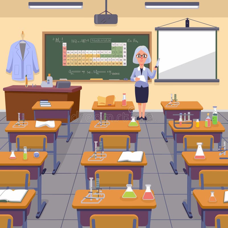 Modern Science Classroom with Teacher and Lab Equipment Stock ...