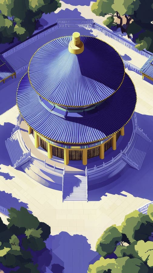 Aerial View of a Traditional Circular Temple. Stock Illustration ...