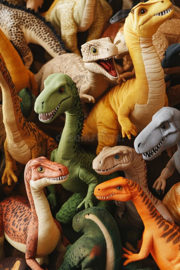 Realistic Stuffed Dinosaur Collection Stock Illustration - Illustration ...