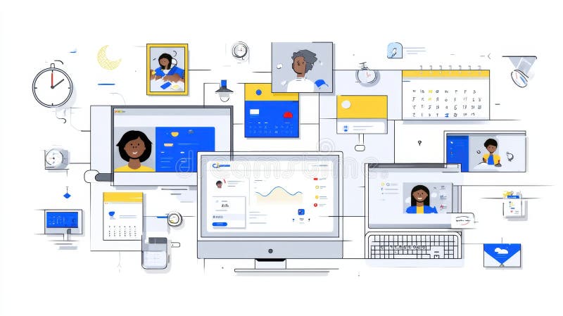 Modern Workplace Connectivity Stock Illustration - Illustration of ...