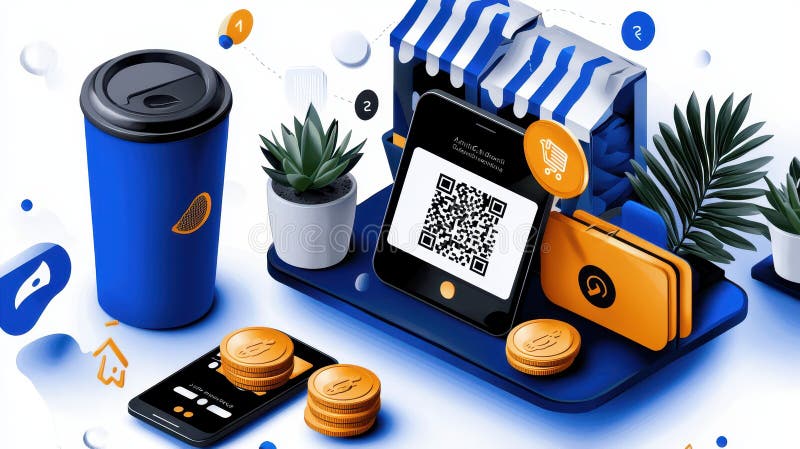Modern Mobile Payment Concept with QR Code, Smartphone, and Accessories ...