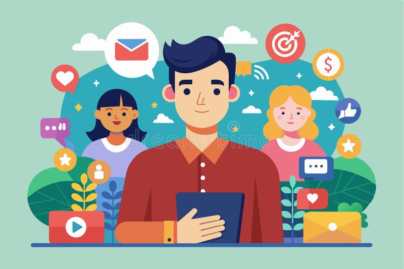 A Vibrant Illustration Showcases a Person Interacting with Various ... A Vibrant Illustration Showcases a Person Interacting with Various ...