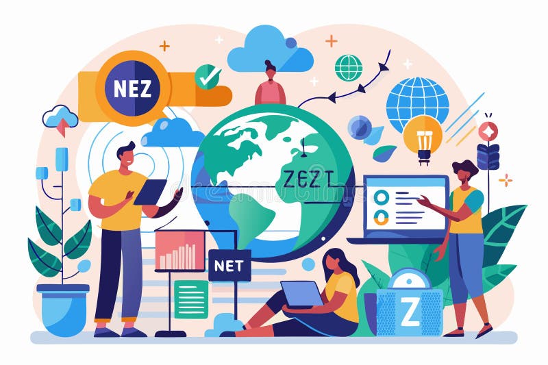 A Vibrant Illustration Showcases Sustainable Practices Aiming for Net ...