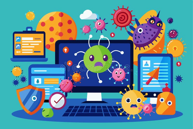 A Vibrant Illustration Showcases Various Computer Viruses while ...