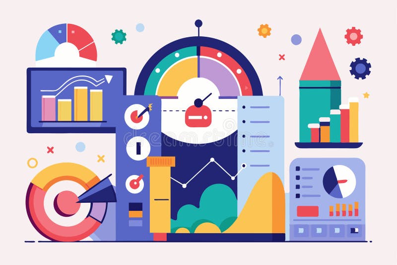 A Vibrant Illustration Showcases Various Graphs and Charts Designed for ...