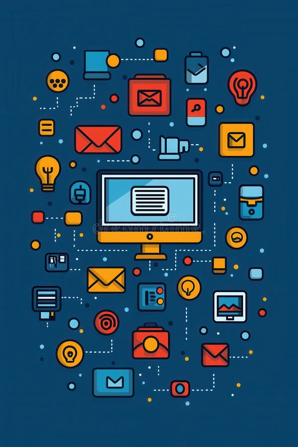 Illustration of Various Digital Communication Tools with Colorful Icons ...