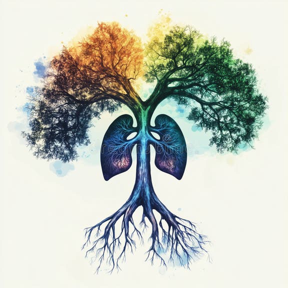 Vibrant Illustration Showcasing a Tree Design with Unique Root and Lung ...