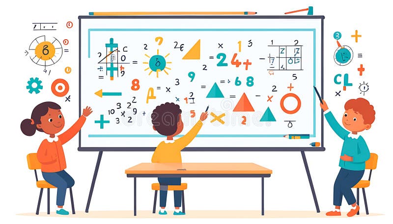 Kids Learning Math with AI stock illustration. Illustration of circles ...