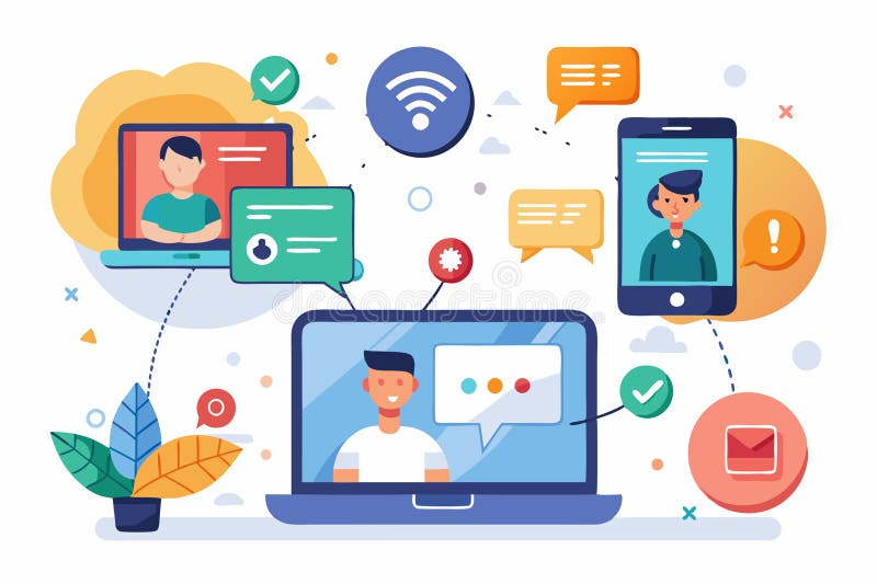 A Vibrant Illustration Shows Users on Devices Engaging in Remote ...